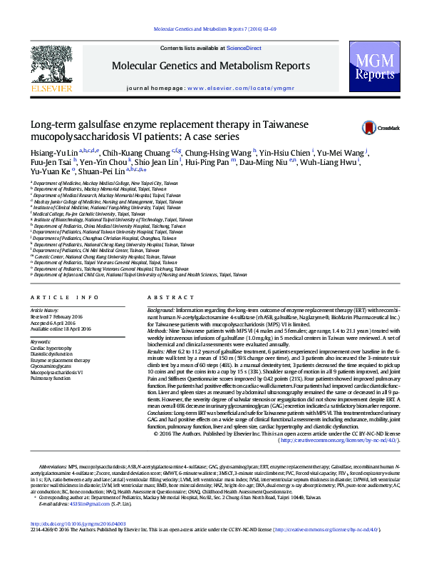 (PDF) Long-term galsulfase enzyme replacement therapy in Taiwanese ...