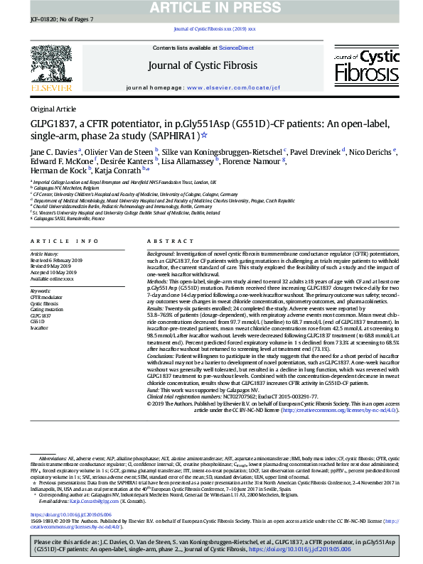 (PDF) GLPG1837, a CFTR potentiator, in p.Gly551Asp (G551D)-CF patients ...