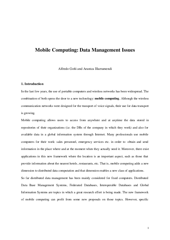 (PDF) Mobile Computing: Data Management Issues