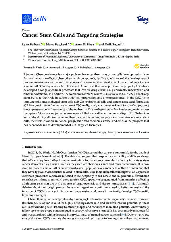 (PDF) Cancer Stem Cells and Targeting Strategies