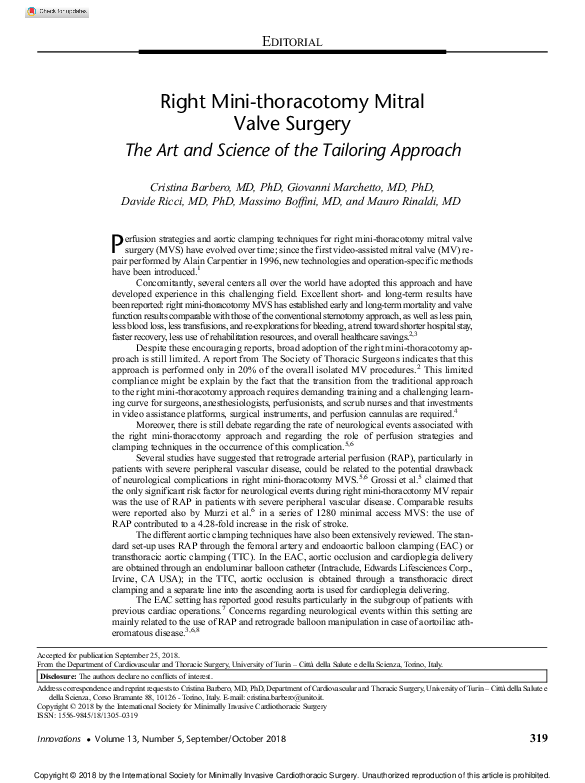 (PDF) Right Mini-thoracotomy Mitral Valve Surgery
