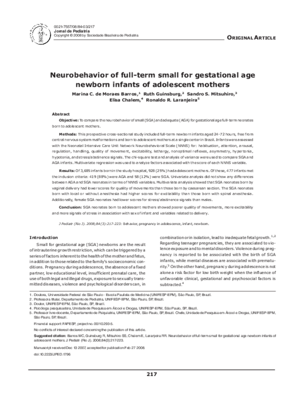 (PDF) Neurobehavior of full-term small for gestational age newborn ...