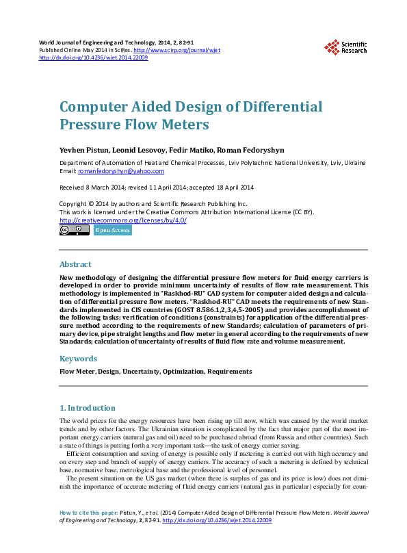 (PDF) Computer Aided Design of Differential Pressure Flow Meters