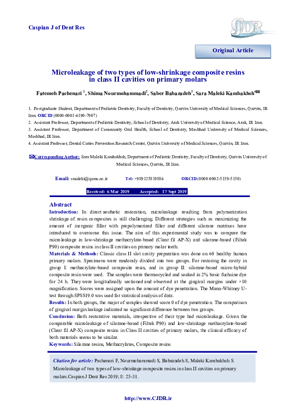 Pdf Microleakage Of Two Types Of Low Shrinkage Composite Resins In Class Ii Cavities On