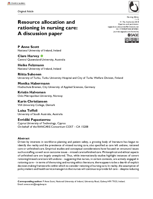(PDF) Resource allocation and rationing in nursing care: A discussion paper