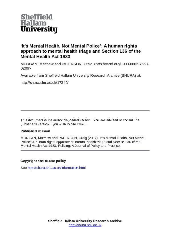 (PDF) ‘It’s Mental Health, Not Mental Police’: A Human Rights Approach ...