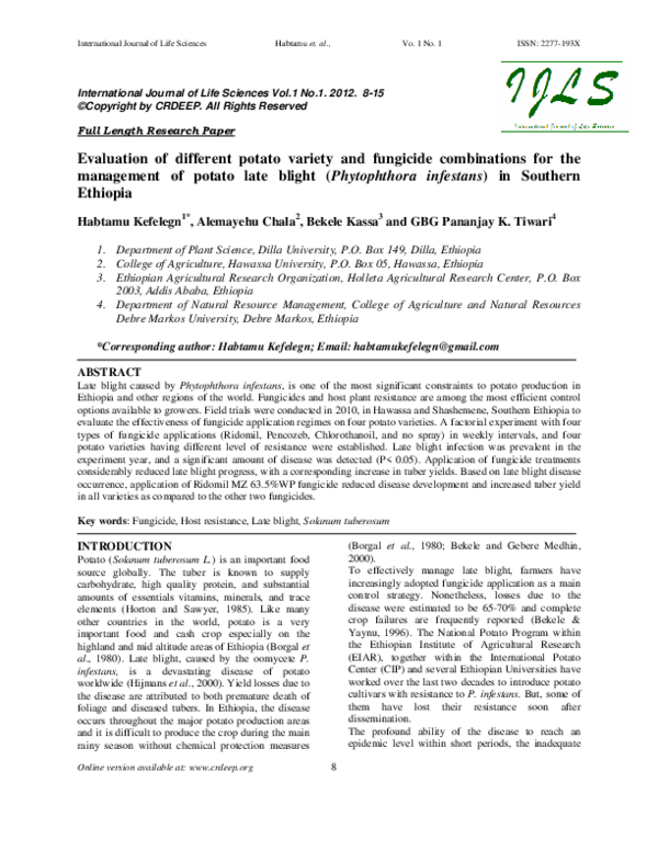 (PDF) Evaluation of different potato variety and fungicide combinations for the management of ...