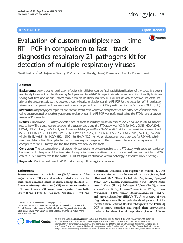 Pdf Evaluation Of Custom Multiplex Real Time Rt Pcr In Comparison