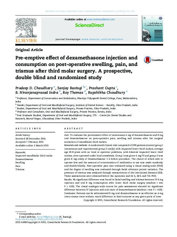 (PDF) Pre-emptive effect of dexamethasone injection and consumption on ...
