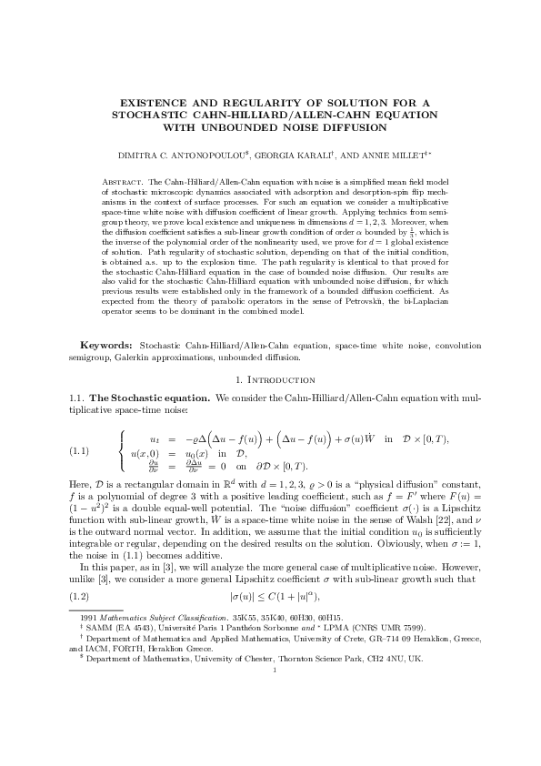 Pdf Existence And Regularity Of Solution For A Stochastic Cahn Hilliard Allen Cahn Equation