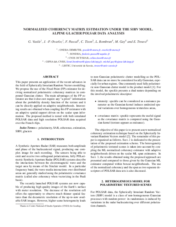 (PDF) Normalized coherency matrix estimation under the sirv model. alpine glacier polsar data ...