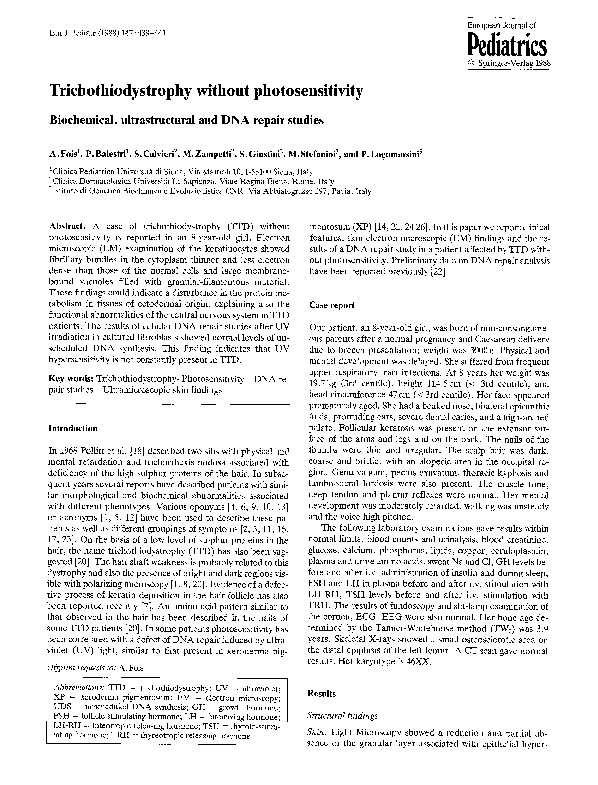 (PDF) Trichothiodystrophy without photosensitivity