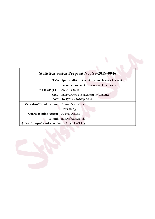 Pdf Spectral Distribution Of The Sample Covariance Of High Dimensional Time Series With Unit Roots