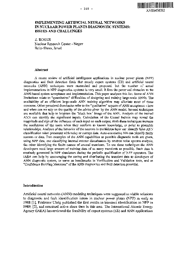 (PDF) Implementing Artificial Neural Networks in Nuclear Power Plants Diagnostic Systems: Issues ...