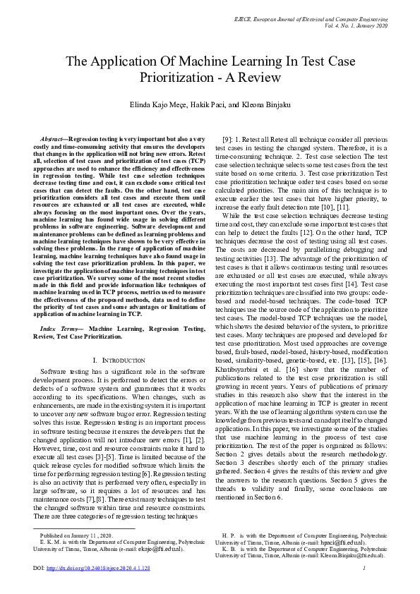 Pdf The Application Of Machine Learning In Test Case Prioritization A Review 