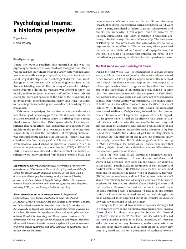 (PDF) Psychological trauma: a historical perspective