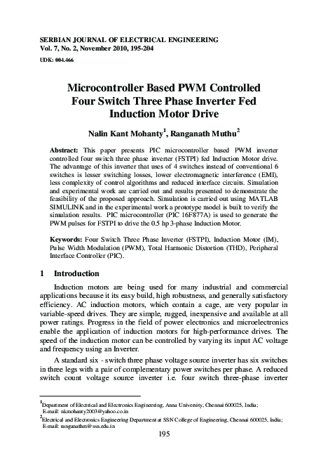 Pdf Microcontroller Based Pwm Controlled Four Switch Three Phase