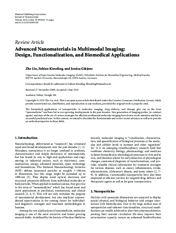 (PDF) Advanced Nanomaterials in Multimodal Imaging: Design, Functionalization, and Biomedical ...