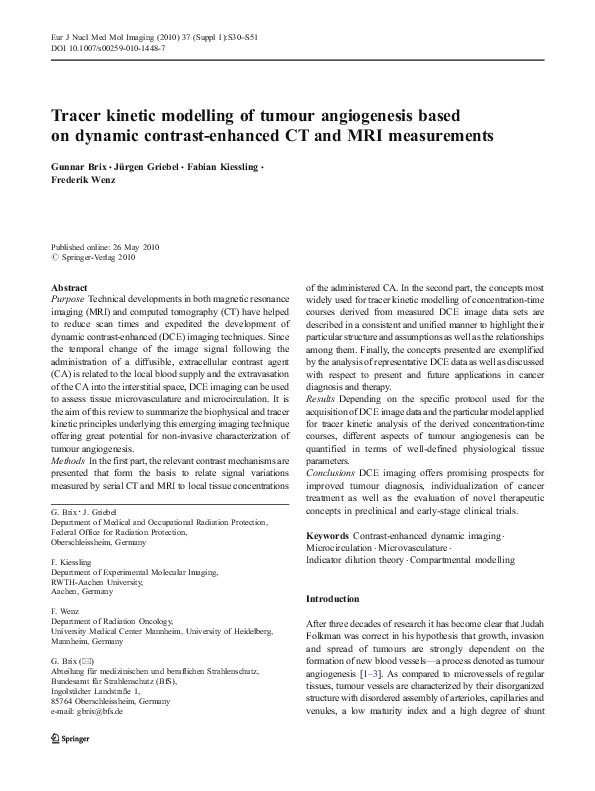 (PDF) Tracer kinetic modelling of tumour angiogenesis based on dynamic contrast-enhanced CT and ...