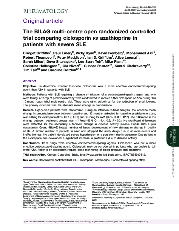 (PDF) The BILAG multi-centre open randomized controlled trial comparing ciclosporin vs ...