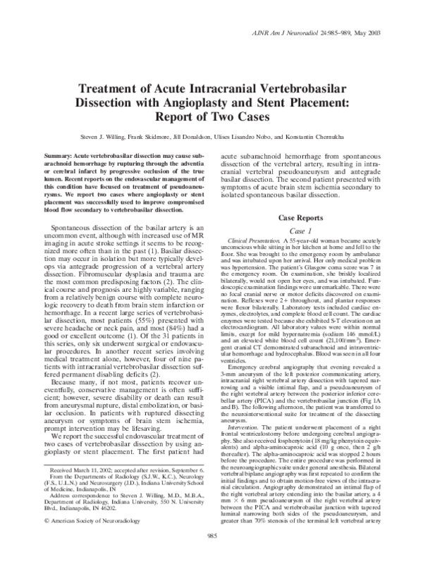 (PDF) Treatment of acute intracranial vertebrobasilar dissection with ...