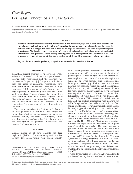 (PDF) Perinatal Tuberculosis a Case Series