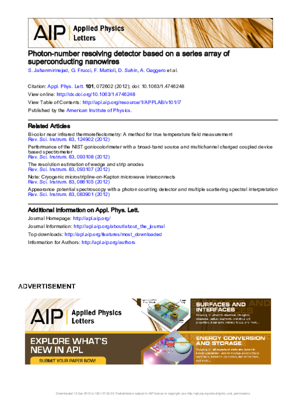 (PDF) Photon-number resolving detector based on a series array of superconducting nanowires ...