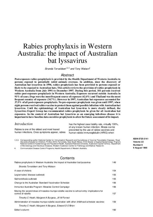 (PDF) Rabies prophylaxis in Western Australia: The impact of Australian ...