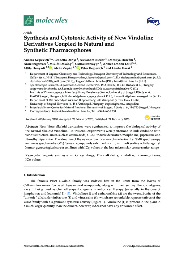(PDF) Synthesis and Cytotoxic Activity of New Vindoline Derivatives ...