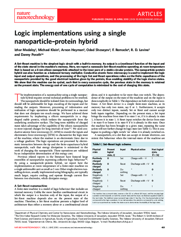 Pdf Logic Implementations Using A Single Nanoparticleprotein Hybrid