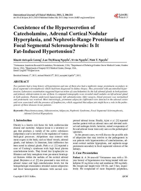 (PDF) Coexistence of the Hypersecretion of Catecholamine, Adrenal ...