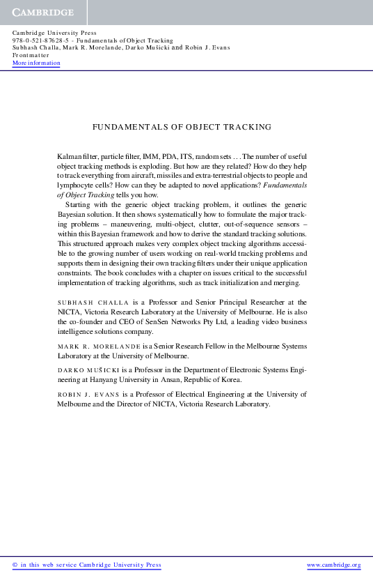 (PDF) Fundamentals of Object Tracking