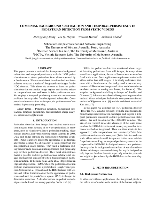 Pdf Combining Background Subtraction And Temporal Persistency In