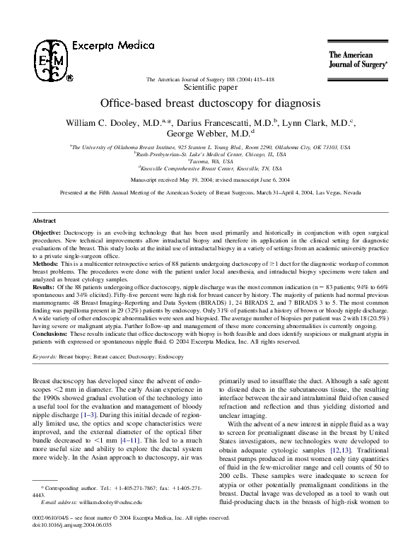 (PDF) Office-based breast ductoscopy for diagnosis