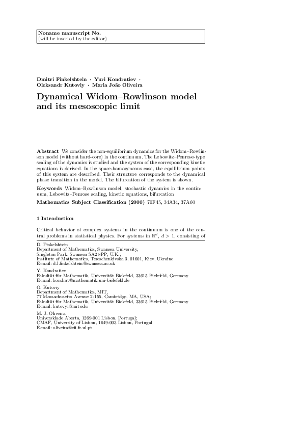 (PDF) Dynamical Widom–Rowlinson model and its mesoscopic limit