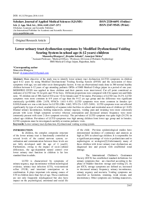 (PDF) Lower urinary tract dysfunction symptoms by Modified ...