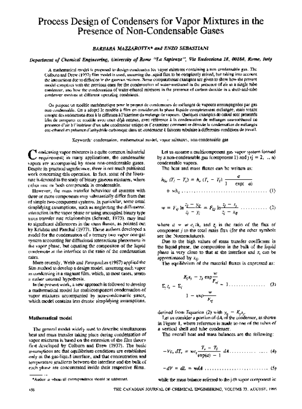 (PDF) Process design of condensers for vapor mixtures in the presence ...