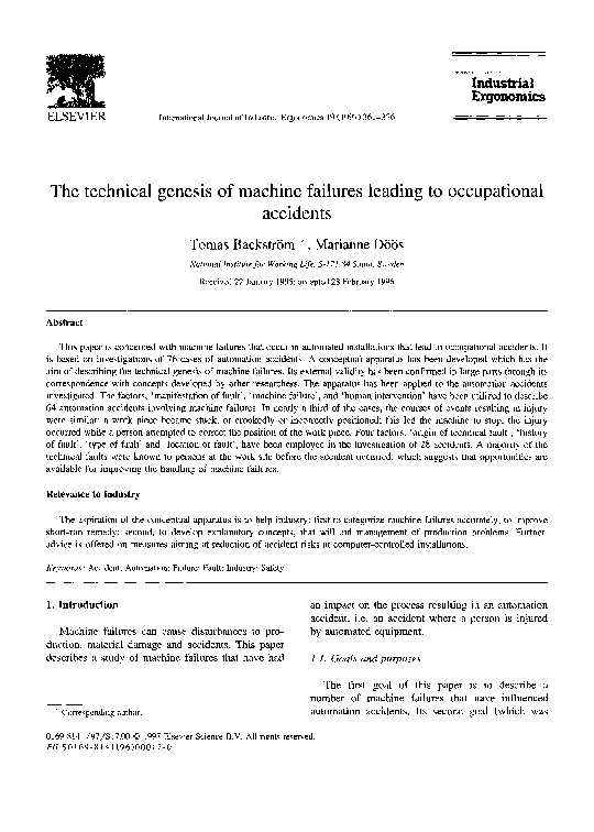 (PDF) The technical genesis of machine failures leading to occupational ...