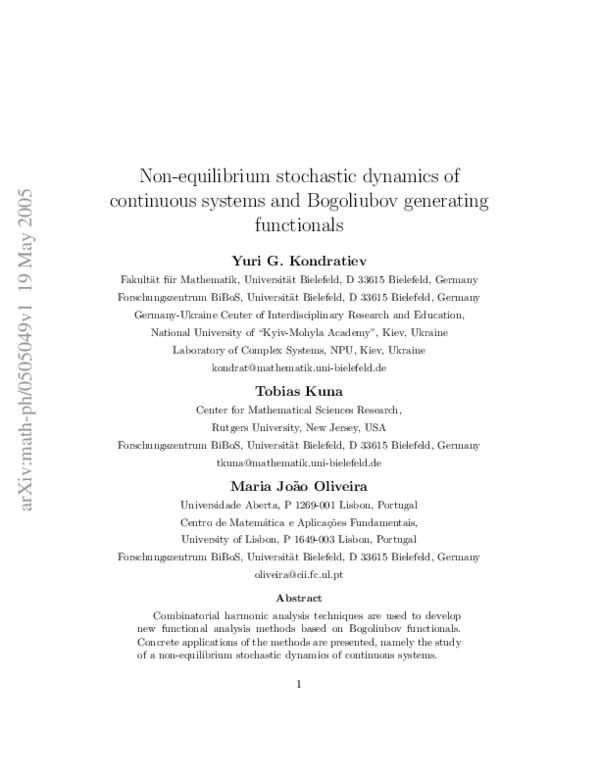 (PDF) Non-equilibrium stochastic dynamics of continuous systems and Bogoliubov generating ...