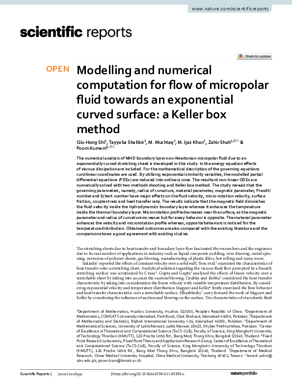 Pdf Modelling And Numerical Computation For Flow Of Micropolar Fluid Towards An Exponential