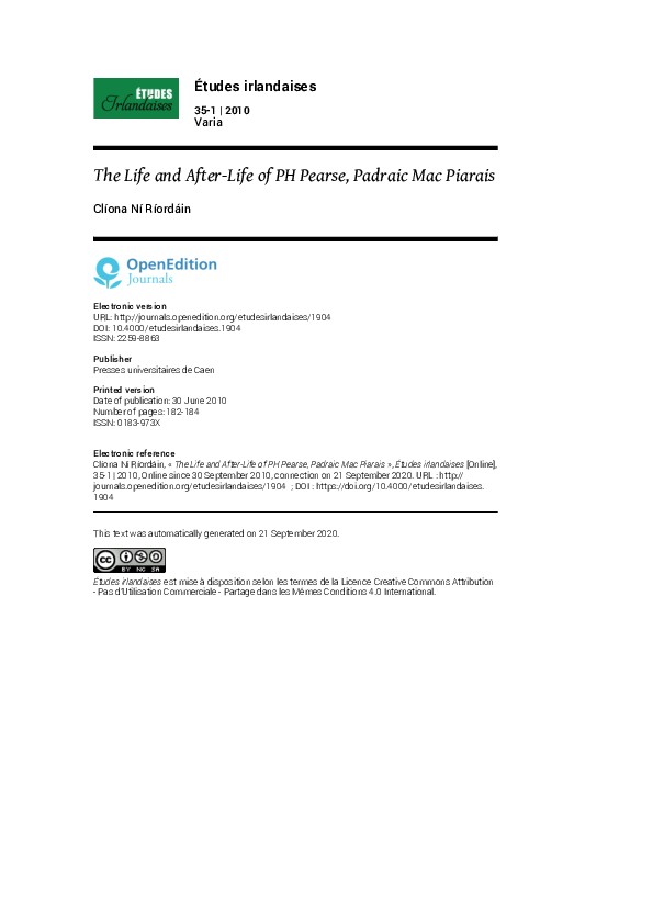 (PDF) The Life and After-Life of PH Pearse, Padraic Mac Piarais