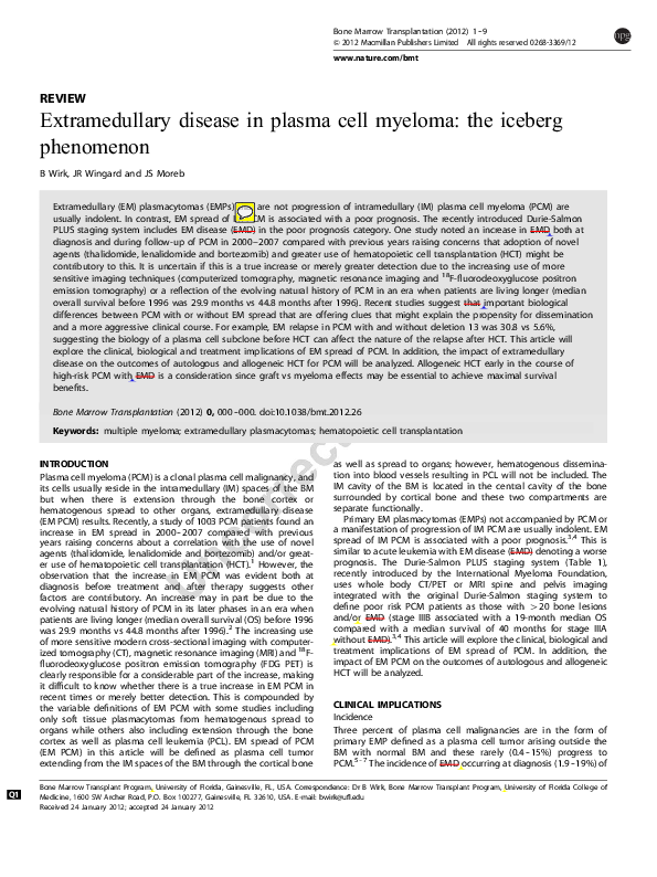 (PDF) Extramedullary disease in plasma cell myeloma: the iceberg phenomenon