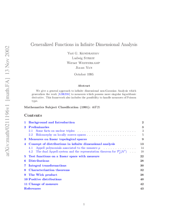 (PDF) Generalized functions in infinite-dimensional analysis