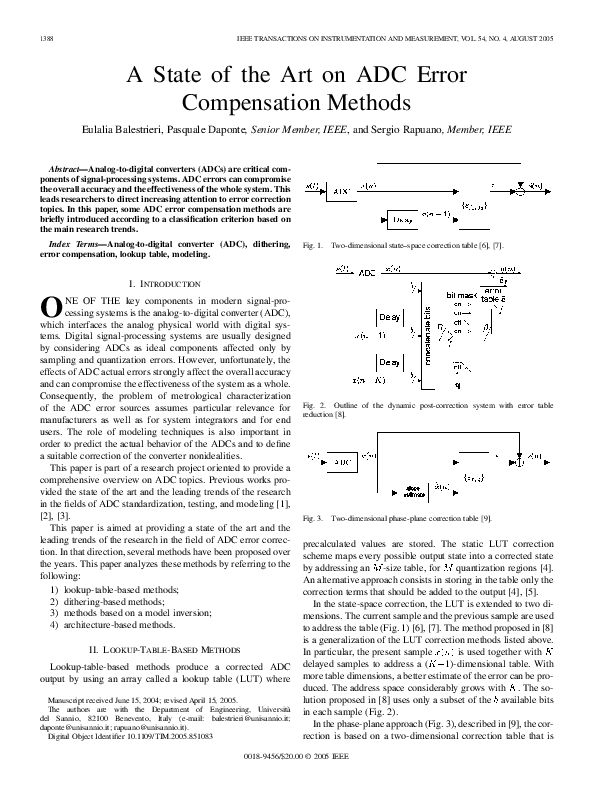 (PDF) A State of the Art on ADC Error Compensation Methods