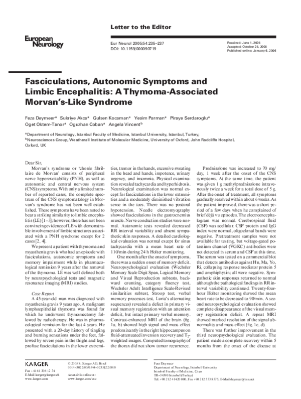 (PDF) Fasciculations, Autonomic Symptoms and Limbic Encephalitis: A ...