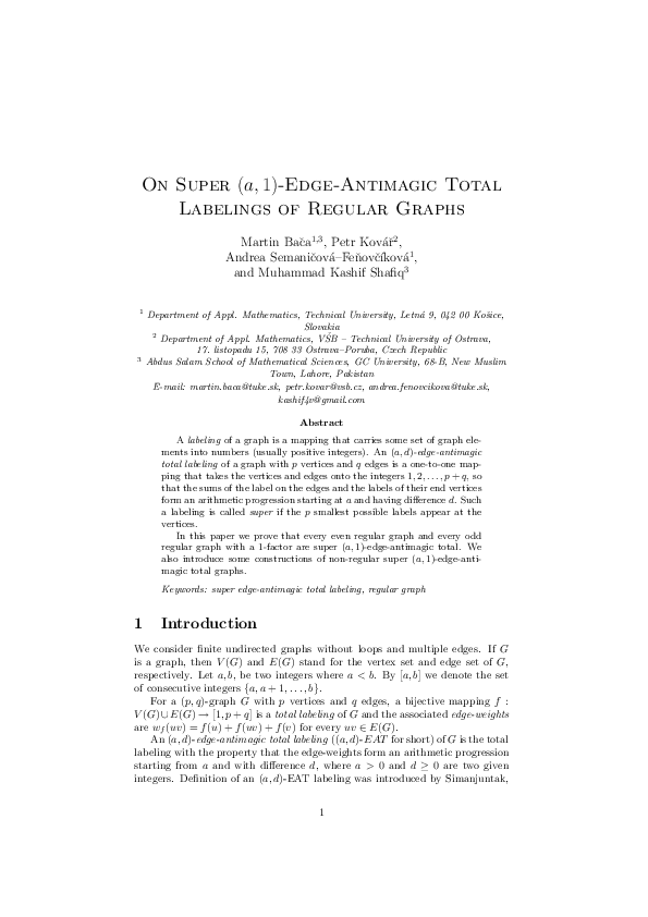 (PDF) On super -edge-antimagic total labelings of regular graphs