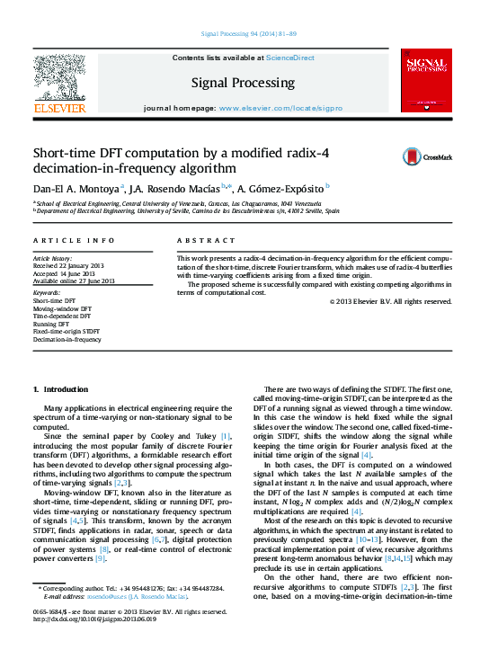 Pdf Short Time Dft Computation By A Modified Radix 4 Decimation In Frequency Algorithm