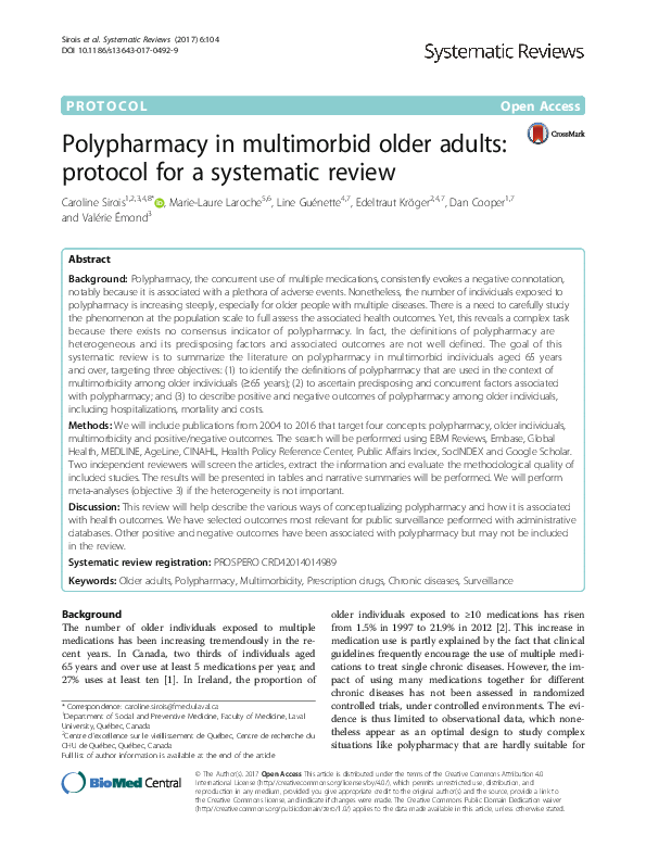 (PDF) Polypharmacy in multimorbid older adults: protocol for a systematic review