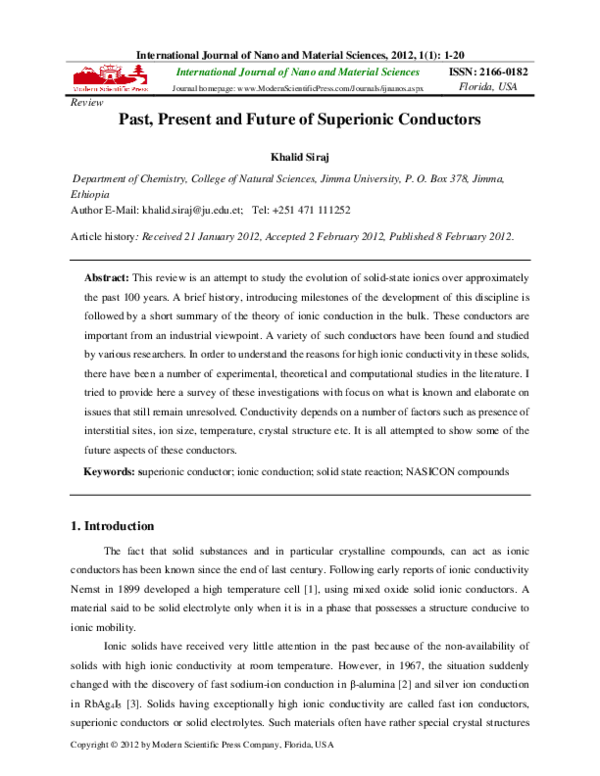 (PDF) Past, Present and Future of Superionic Conductors