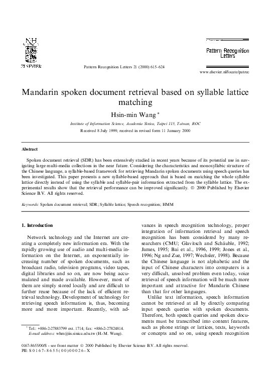 (PDF) Mandarin spoken document retrieval based on syllable lattice matching